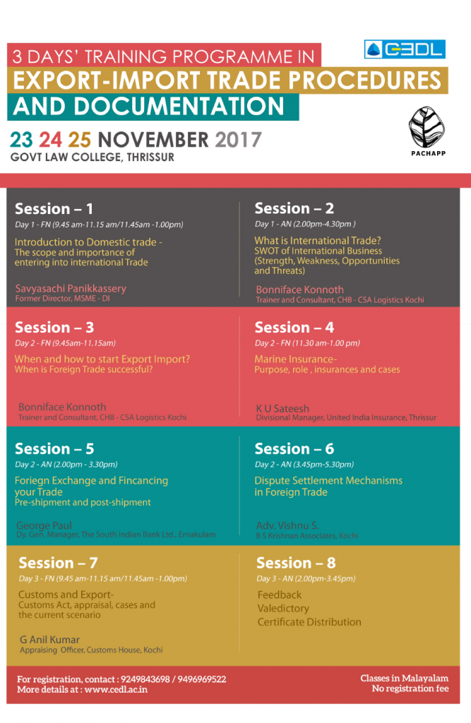 TRAINING PROGRAMME IN EXPORT - IMPORT TRADE: PROCEDURES AND ...